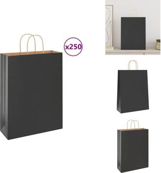 vidaXL Papiertragetaschen 250 Stk. mit Henkeln Schwarz 32x12x42 cm - Papiertragetasche - Papiertragetaschen - Papiert&uuml;te - Kraftpapiert&uuml;te