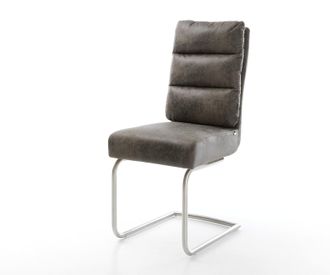 DELIFE Freischwinger Pela-Flex Mikrofaser Grau Antik Freischwinger rund Edelstahl Taschenfederkern, Esszimmerst&uuml;hle