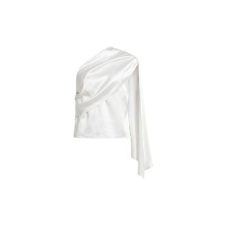 Alberta Ferretti Top asym&eacute;trique en satin avec drap&eacute; - Femme - Tops - Blanc - Taille: 36 FR