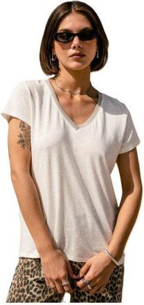 Freeman T. Porter Kurzarmshirt Taile Ribbon Shirt Kurzarm - T-Shirt Damen - Kurzarmshirt wei&szlig; V-Aussc