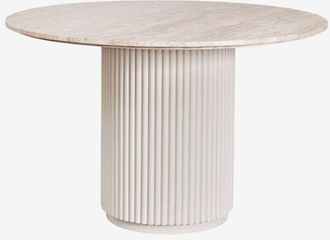 Sklum Table à manger ronde Giselda en pierre naturelle et bois de manguier SKLUM Travertine Ø100 cm