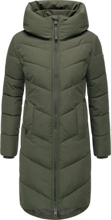 Ragwear Damen Langer Wintermantel warmer Steppmantel mit Kapuze Natalin YOUMODO Dark Olive Gr. M
