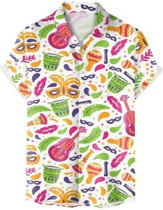 Generic Chemise hippie pour homme - Costume de carnaval - Imprim&eacute; &eacute;tincelant - Discoth&egrave;que - Costume r&eacute;tro traditionnel pour homme, 081 Rose, 3XL