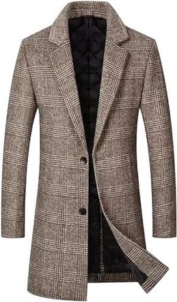 Generic Manteau dhiver &agrave; carreaux simple boutonnage pour homme avec col &agrave; revers crant&eacute; et poches, camel, XXL