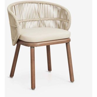 Sklum Capri Esszimmerstuhl aus Akazienholz und geflochtenem Seil Creme-Beige
