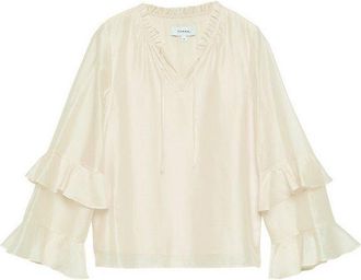 Comma Langarmbluse Bluse Lyocell-Bluse mit Volant&auml;rmeln