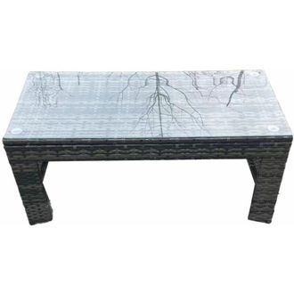 Fimous Rattan Oblong Rechteckiger Couch Tee Tisch Outdoor Gartenm&ouml;bel Patio Zubeh&ouml;r Dunkelgrau gemischt - Fimous