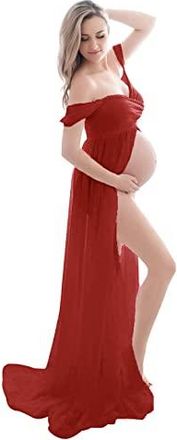 Feoya Robe sans Bretelles Photographie pour Les Femmes Enceintes Robes de Maternite Accessoires Fendu Devant Hors Epaule Robe EtE Sexy Femmes Enceintes en M