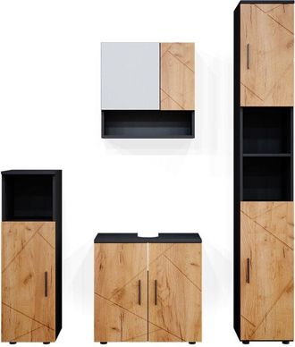 Vicco Ensemble de meubles de salle de bain Irma, Ch&ecirc;ne dor&eacute;/anthracite, 4 pi&egrave;ces, avec armoire haute