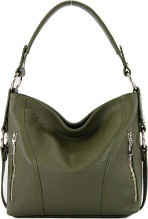 modamoda.de T202 Damen Leder Henkeltasche Schultertasche handmade in Italy, Farbe:Olivgr&uuml;n