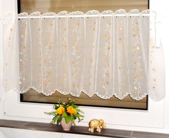 Generic Gardine Store Bistrogardine Scheibengardine Vorhang Stickerei Creme bunt Hellbraun (Hellbraun, 45 x 115 cm)