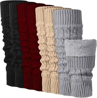 Generic Lot de 4 paires de jambi&egrave;res doubl&eacute;es en polaire pour femme - Chaussettes longues double couche pour le patinage et le port quotidien