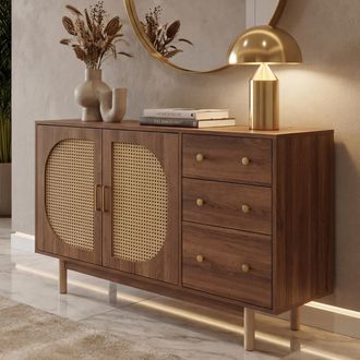 Mendler Sideboard HWC-P52, Schrank Kommode Highboard, Schubladen Stauf&auml;cher, Poly-Rattan MDF Melamin 80x120x40cm - braun