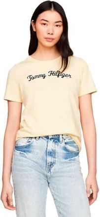 Tommy Hilfiger T-Shirt Manches Courtes Femme Regular Col Ras-du-Cou, Jaune (Lemon Zest), XS