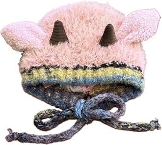 Generic Bonnet en peluche - Doux et chaud avec cache-oreilles, chapeau tricot&eacute; avec oreilles de mouton, chapeau uni pour homme et femme, bonnet dhiver chaud &agrave;