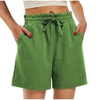 Generic Short en lin pour femme - Taille haute &eacute;lastique - D&eacute;contract&eacute; avec poches - Pantalon de d&eacute;tente pour femme, GN2., XXL