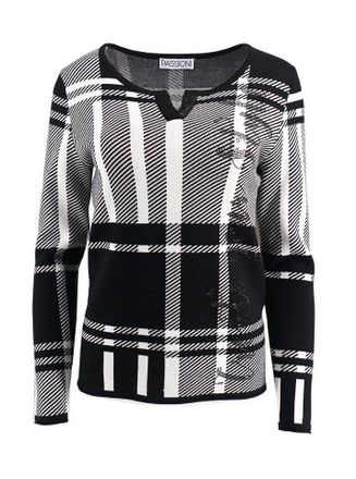 Passioni Strickpullover kariert mit Strass-Schriftzug