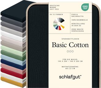 Schlafgut Basic Cotton 100% Baumwolle Made in Green by Oeko TEX Jersey Spannbetttuch (140x200-160x200, Matratzenh&ouml;he bis 22cm, Off-Black)