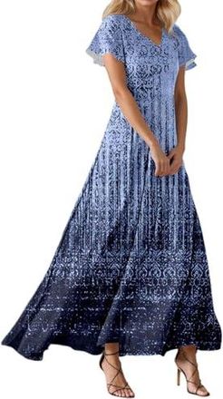 Generic Robes boh&egrave;me 2026 pour femmes, robe longue rosace de la mari&eacute;e &agrave; manches courtes, invit&eacute;e de mariage (taille petite et r&eacute;guli&egrave;re), bleu, 3XL