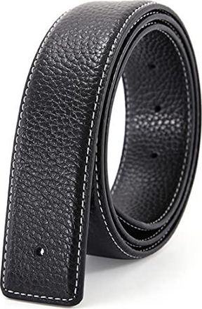 Generic Ceintures femmes/hommes en cuir véritable pour sangle de ceinture de rechange sans boucle 3,8 cm de large, noir, L 125cm/49in. W 3.8cm/1.5in