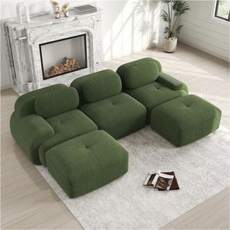 Generic L-f&ouml;rmiges modulares Cordsofa, modulares Ecksofa, Dreisitzer-Sofa, rahmenloses Sofa, ergonomisch, hochelastisch 32D gepolstert, for Wohnzimmer(Verde,3
