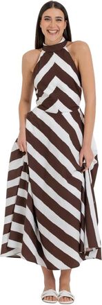 Kocca Femme, Robes, Brun, Taille: 40 FR Robe longue &agrave; rayures en coton avec col am&eacute;ricain