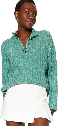 Trendyol Pull à col Chemise uni Maillot de survêtement, Vert, M Femme