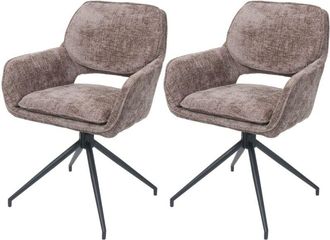 Hhg Lot de 2 chaises de salle &agrave; manger 643, chaise de cuisine, pivotante Auto-Return, tissu chenille (490g/m&sup2;) Oeko-Tex, marron