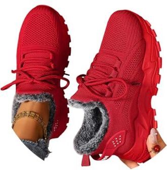 Minetom Baskets Femme Chaussures dhiver De Sport Course Lacets Doublure Chaude Polaire Confortables Semelle Fitness Sneakers A Rouge 40 EU