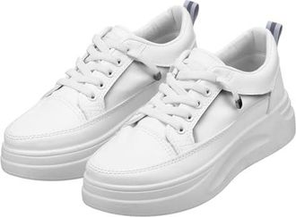 Beaupretty Sneakers pour Femmes Blanches à Semelle Épaisse Confortables et Stylées Chaussures Décontractées PU Résistantes