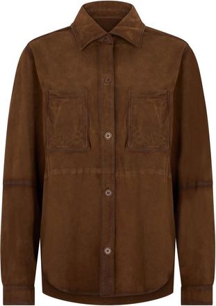 P.A.R.O.S.H. P.a.r.o.s.h., Femme, Blouses et Chemises, Brun, Taille: 42 FR Goat Suede Jacket