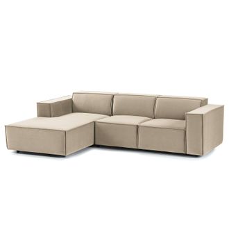 Studio Copenhagen home24 Ecksofa mit Longchair Beige/Beige Samt Shyla 260cm Longchair davorstehend links Keine Funktion Glamour