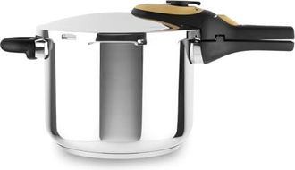 Magefesa Activa2 Schnellkochtopf, 7,5 l, Edelstahl 18/10, 2 Kochprogramme, alle Herdarten, Induktion, senffarbener Griff