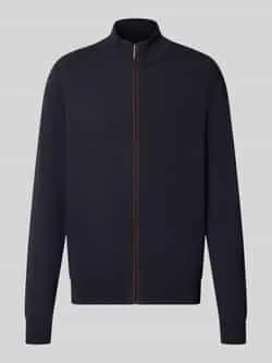 Bugatti Regular Fit Strickjacke aus reiner Baumwolle mit Label-Stitching