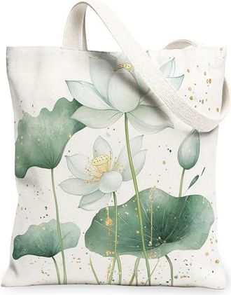 Generic Sac fourre-tout en toile de fleur de lotus printanier pour le shopping, 33 x 38,1 cm, motif floral japonais r&eacute;utilisable, sac d&eacute;picerie pour femme, pe
