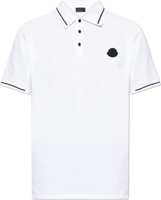 Moncler Homme, Tops, Blanc, Taille: 2XL Polo &agrave; &Eacute;cusson Logo
