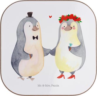 Mr. & Mrs. Panda Tassenuntersetzer Pinguin Heirat - Geschenk, Tischuntersetzer, Verliebt, Braut, gläseruntersetzer, Holzuntersetzer, Flaschenuntersetzer, Frau, Verheir