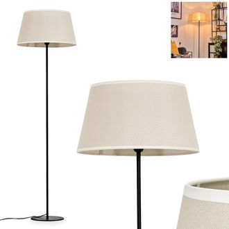 HOFSTEIN Stehleuchte Bassagoda, Stehlampe aus Metall/Stoff in Schwarz/Beige/Weiß, Leuchte im skandinavischen Design mit rundem Schirm (Ø 45 cm) u. Fußschalter,