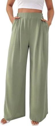 Generic Pantalon en tissu pour femme, &eacute;l&eacute;gant et d&eacute;contract&eacute;, pantalon palazzo, taille haute, pantalon de loisirs avec poches, tricot gaufr&eacute;, pantalon d&eacute;t&eacute; S-