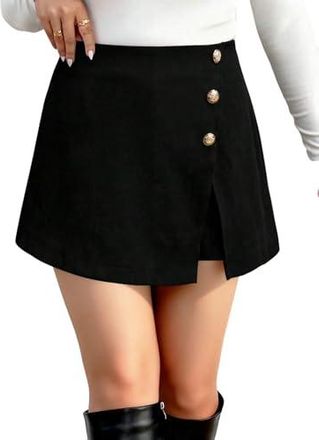 SOLY HUX Jupe pour femme - Tailles - Short taille haute - Jupe de bureau &eacute;l&eacute;gante - Jupe de loisirs avec fente, Noir, XXL