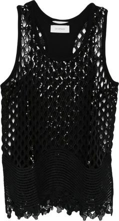 Sportmax Femme, Tops, Noir, Taille: 40 FR Haut en maille ajour&eacute;e orn&eacute; de sequins