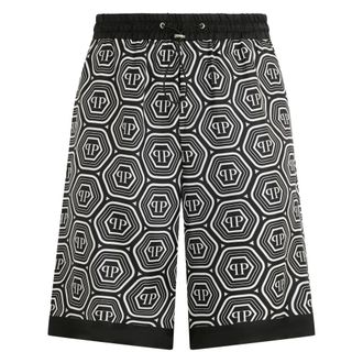 Philipp Plein Silk Drawstring Shorts Monogram 70s - - Shorts - Herren - Schwarzk - M