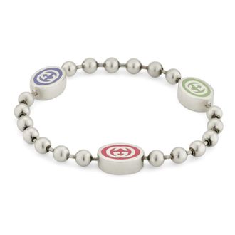 Gucci Armband aus Sterlingsilber und farbigem Emaille mit Interlocking G-Details - - Accessories - Damen - Grau - ONE SIZE