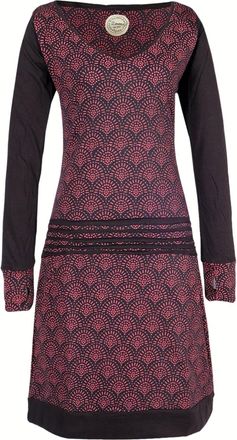 vishes Leichtes Jerseykleid Langarm mit Punkten in Schwarz-Dunkelrot | Gr&ouml;&szlig;e 4XL (48-50) | Handgefertigt aus 100% Baumwolle | Ideal f&uuml;r Herbst & Fr&uuml;hjahr | N