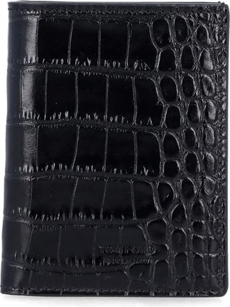 Tom Ford Homme, Accessoires, Noir, Taille: ONE Size Folding Card Crocco Print