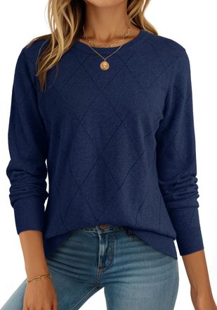 Dokotoo Pullover Damen Herbst Winter Wollmischung Rundhals Strickpullover Oberteile Langarm Warm Pulli Tops Casual Leichte Sweater Rautenmuster Weich Strickpu