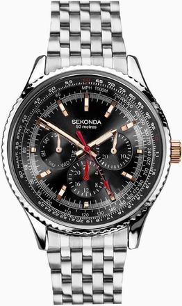 Sekonda Maverick - Herrenuhr mit schwarzem Zifferblatt mit 45 mm Durchmesser und Edelstahlarmband