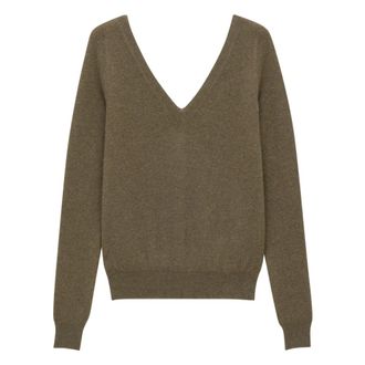 Saint Laurent Gr&uuml;ner Kaschmir V-Ausschnitt Pullover - - Knitwear - Damen - Gr&uuml;n - L