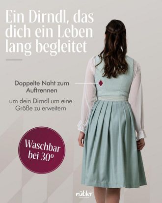 N&uuml;bler Trachtenkleid Midi Dirndl Kaja in Eisminze von N&uuml;bler - Rockl&auml;nge 60 cm