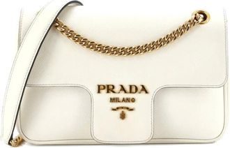 Prada Pattina Flap Shoulder Bag Saffiano Leather Small crossbody bag - Wei&szlig;